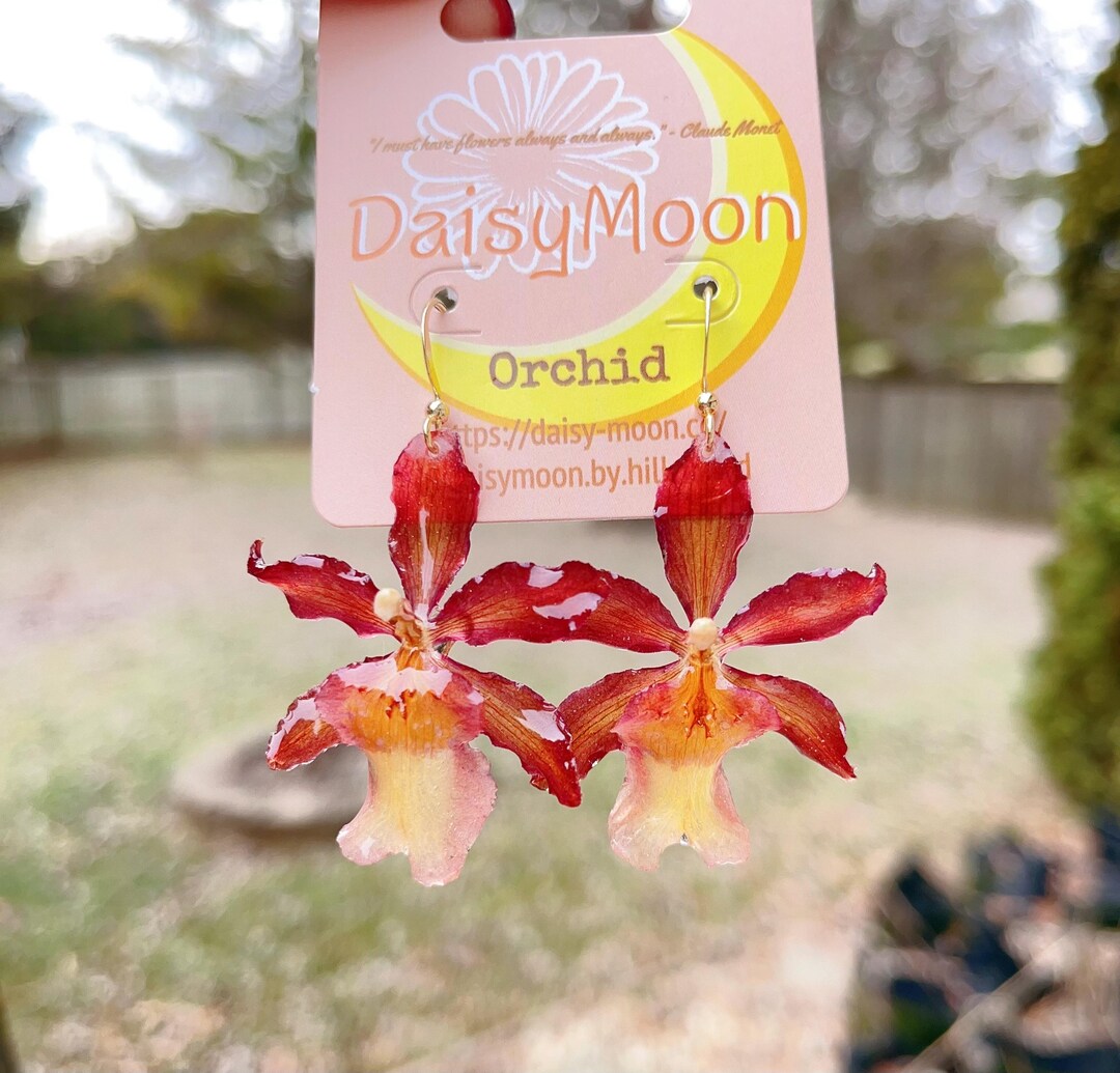 Dried 3D Oncidium Orchid Handmade Resin Earrings, Pressed Orchid ...