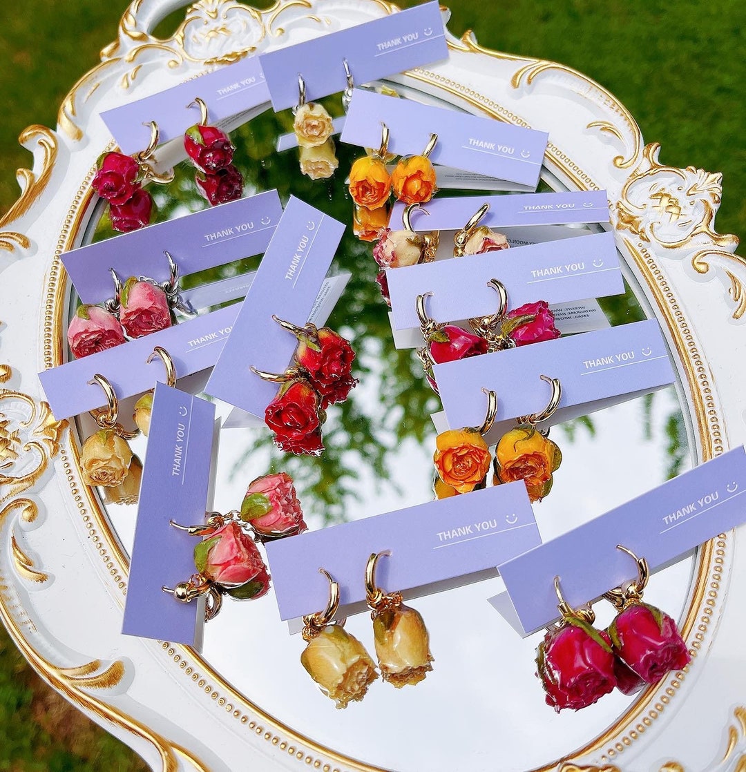 Real Rose Buds Huggies Hoop Earrings, Mother’s Day Gift, Rose Flower ...