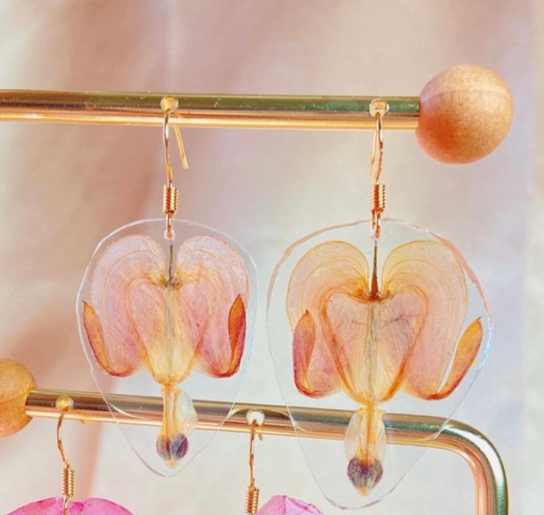 Pressed Bleeding Heart Earrings, Dried Flower Handmade Resin Earrings ...