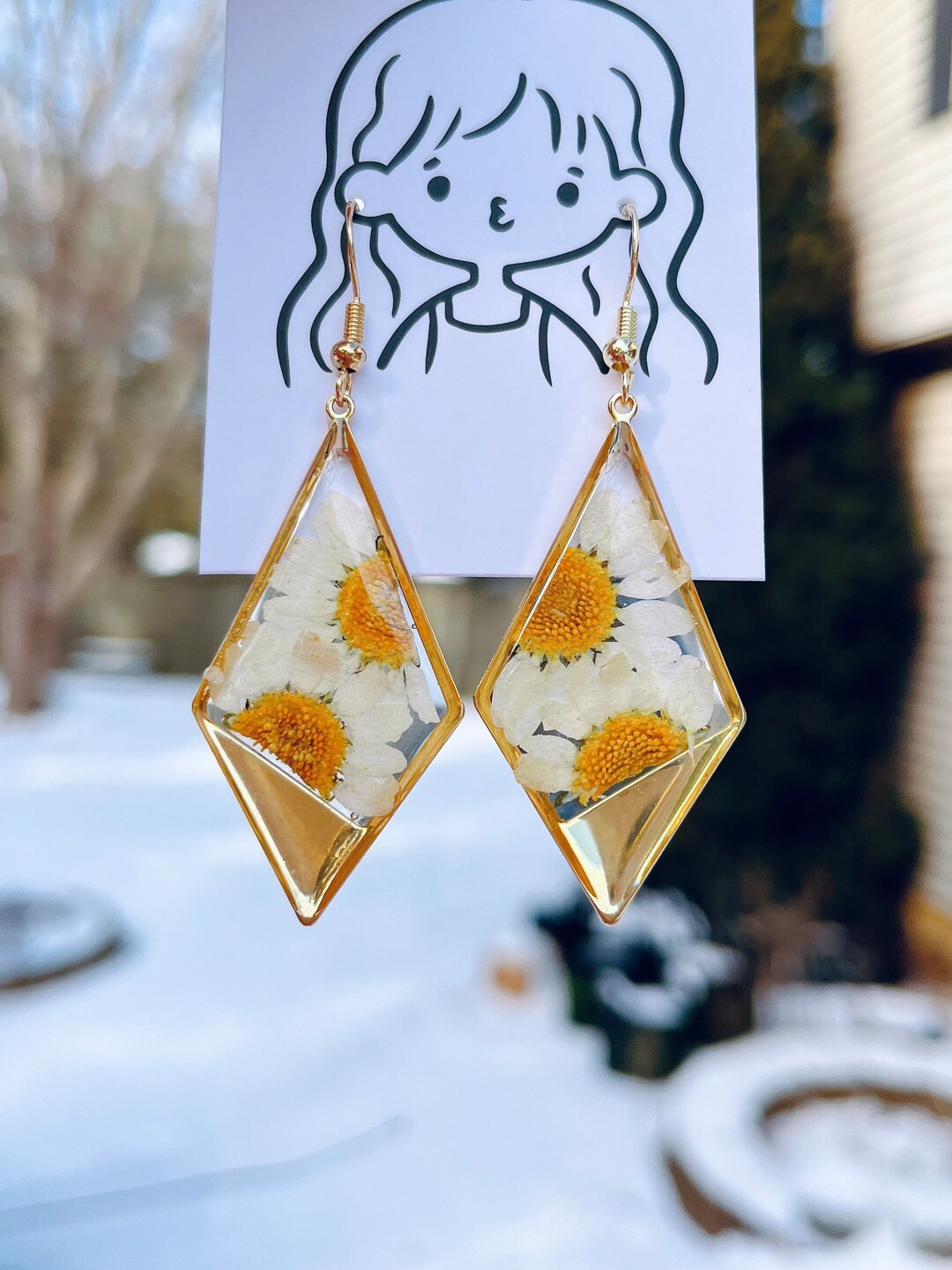 Pressed Daisy Flower Earrings, Botanical Earrings, Real Flower Earrings ...