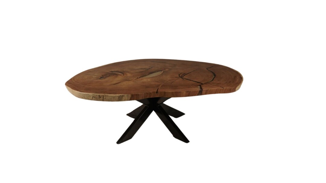 Live Edge Round Dining Table Large Rustic Table Light Walnut Crosscut ...