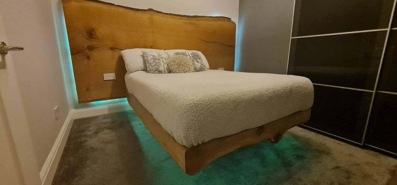 Live Edge Floating Bed and Headboard With Colour Changing Led Light ...