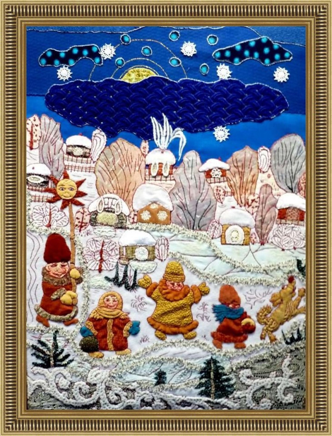 Handmade Winter Village Patchwork Wall Hanging: Cross-stitch Art - Etsy