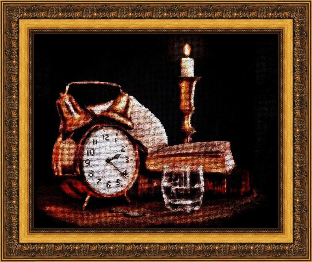 Finished Complete Cross Stitch/ Candle Clock Glass/ Wall - Etsy