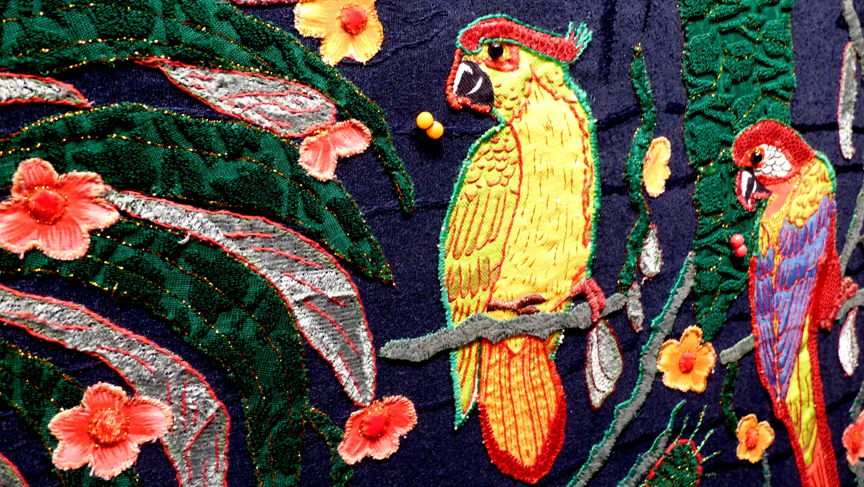 Parrot, Birds/ Cross Stitch Finished/ Patchwork / Applique/ Handmade ...