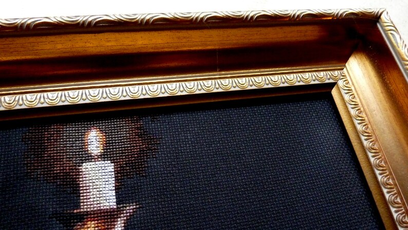 Finished Complete Cross Stitch/ Candle Clock Glass/ Wall - Etsy