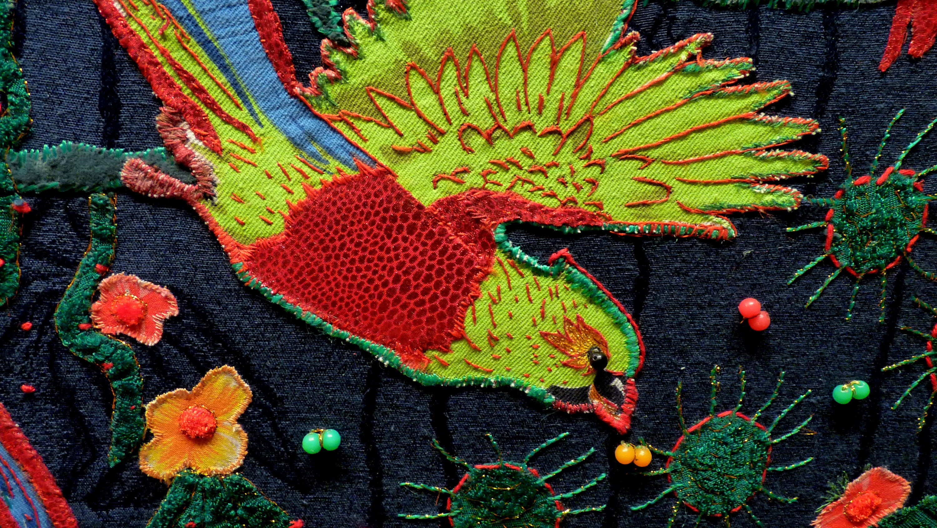 Parrot, Birds/ Cross Stitch Finished/ Patchwork / Applique/ Handmade ...