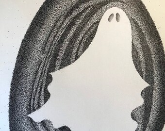 Ghost Coffee Pen Ink Drawing Original Artwork Black and - Etsy