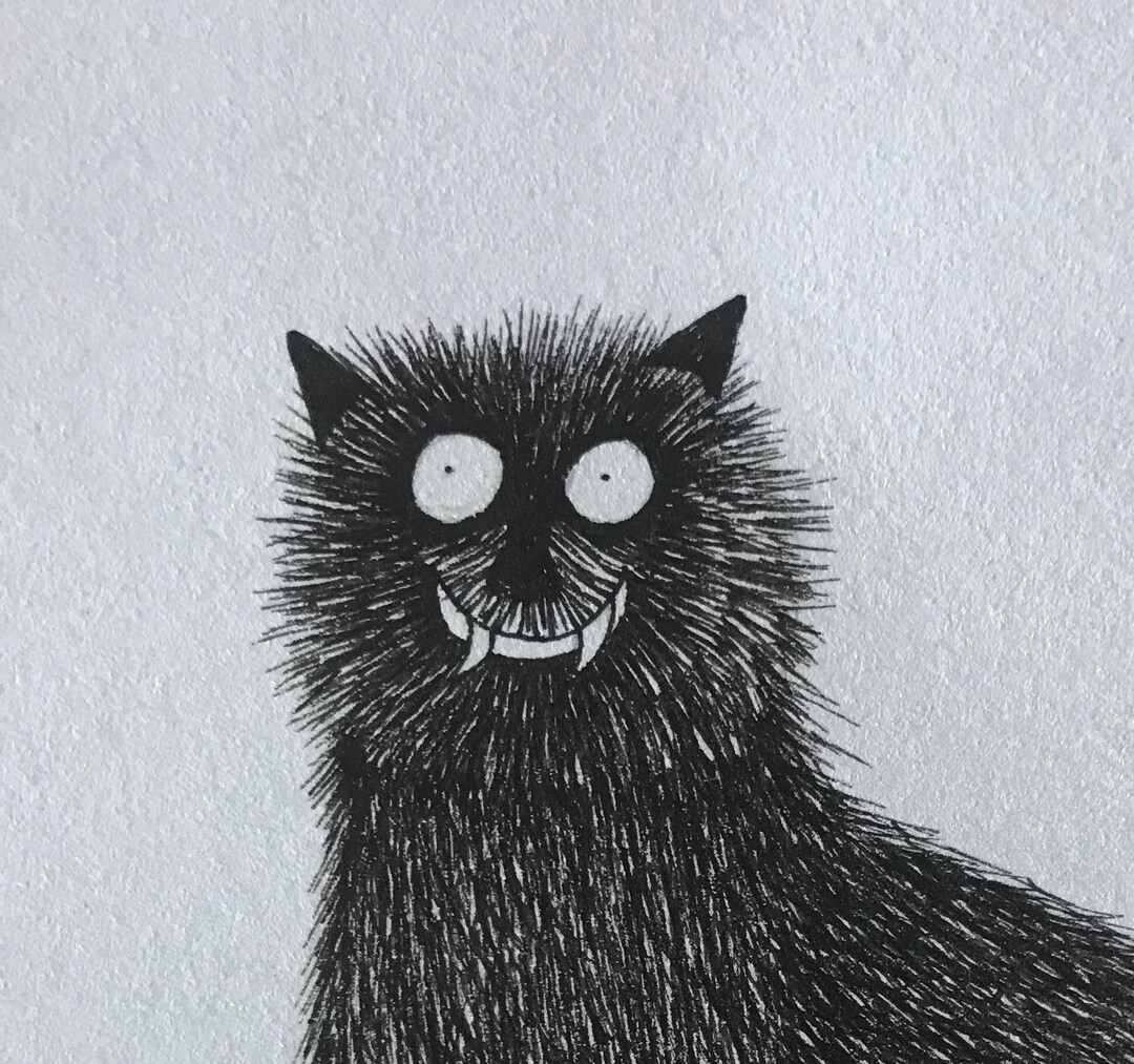 Black Vamp Cat Illustration - Etsy