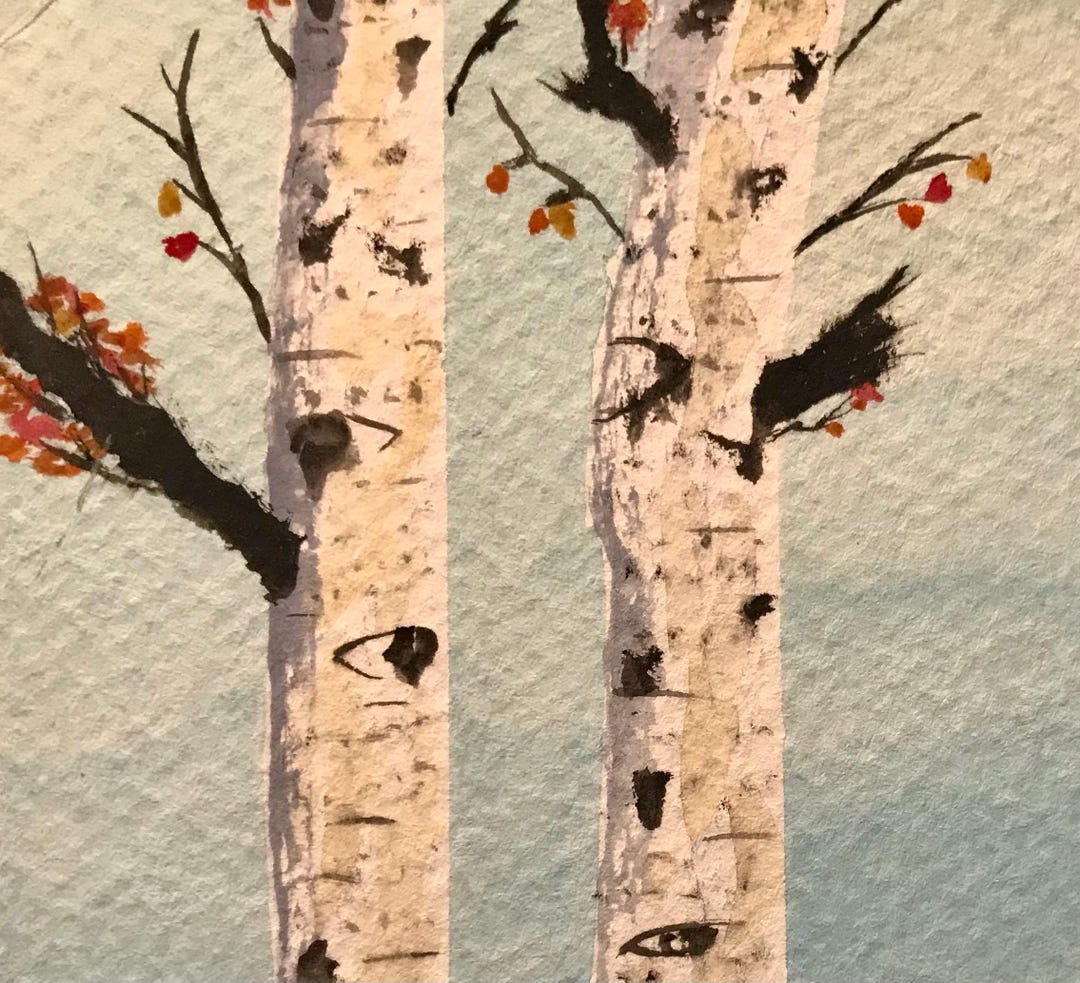 Twin Aspen Trees, Aspen Tree Watercolor Art, Aspen Watercolor Painting ...