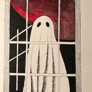 Ghost at Window Pen Ink and Watercolor Artwork, Original Drawing and ...