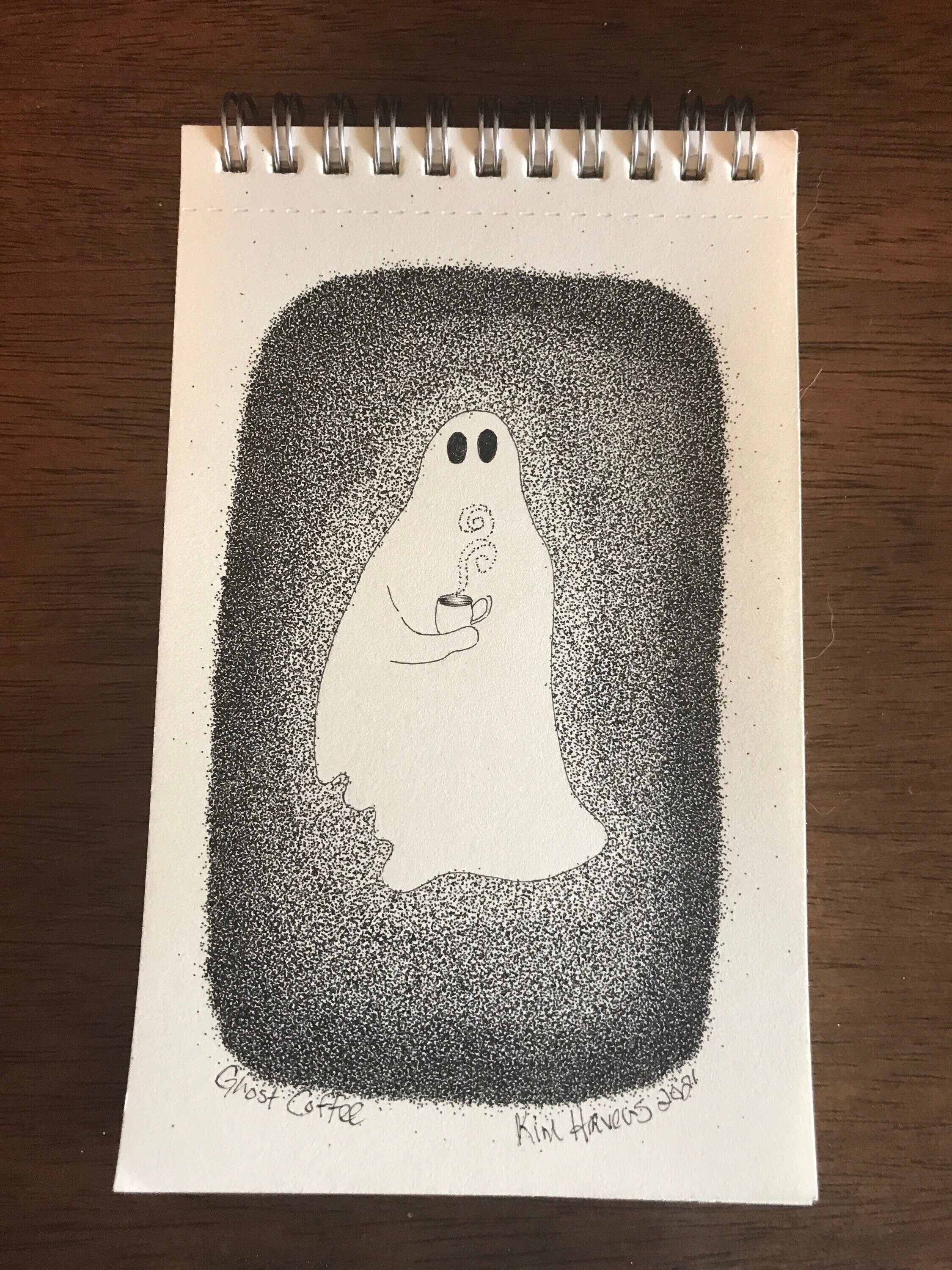 Ghost Coffee Pen Ink Drawing, Original Artwork, Black and White - Etsy