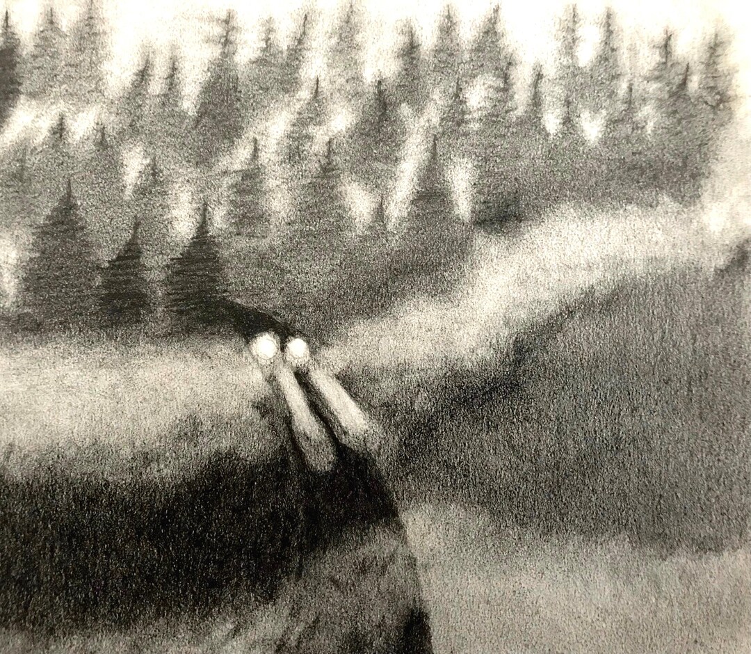 Night Driving, Original Pencil Drawing, Foggy and Hazy Road, Eerie ...