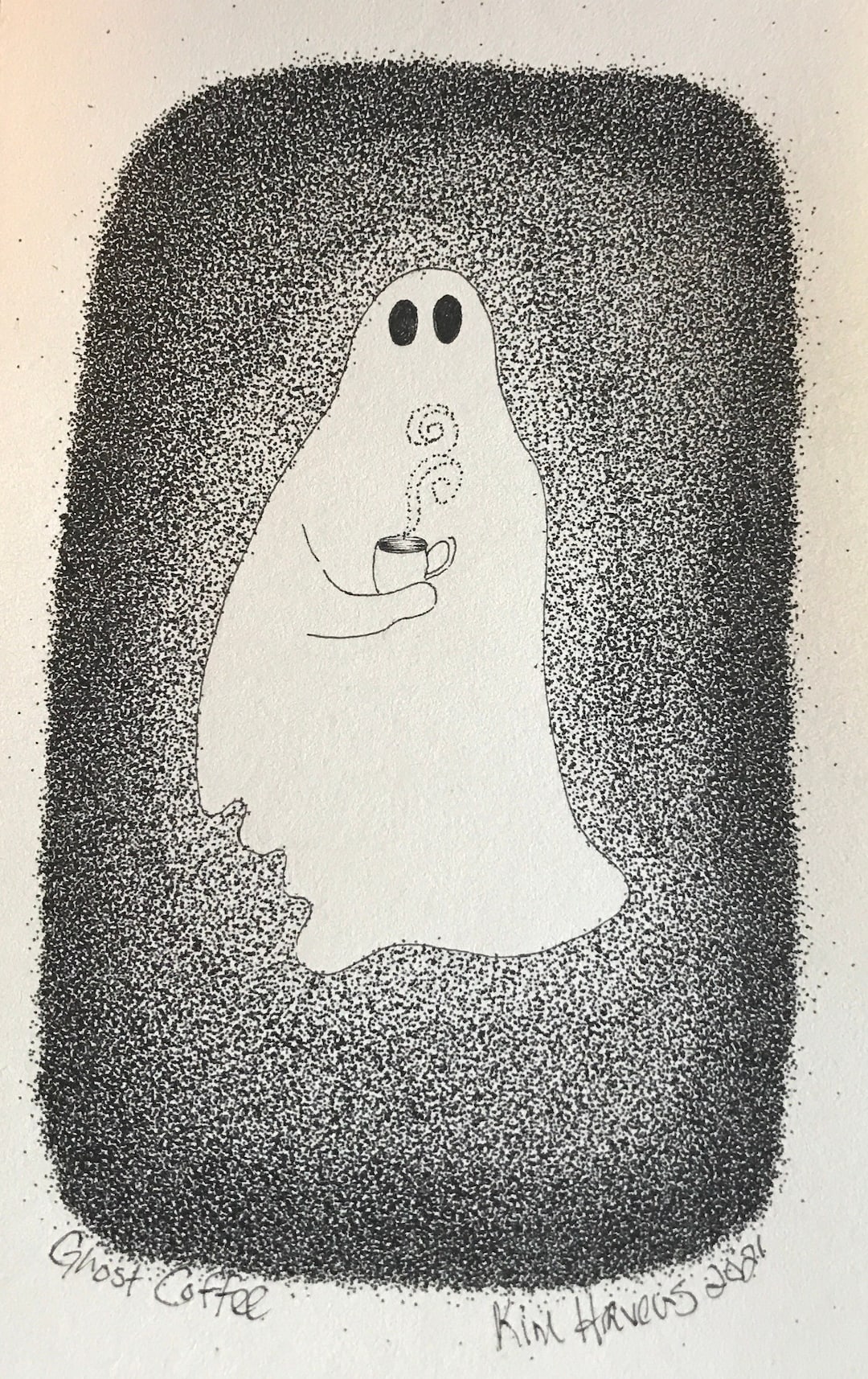 Ghost Coffee Pen Ink Drawing, Original Artwork, Black and White - Etsy