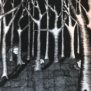 Black and White Art, Illustrated Artwork, Haunted Woods, Hide and Seek ...