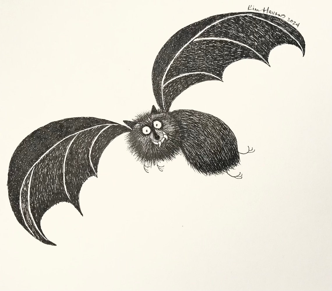Bat Illustration Pen and Ink Drawing, Original Drawing, Bat Artwork ...