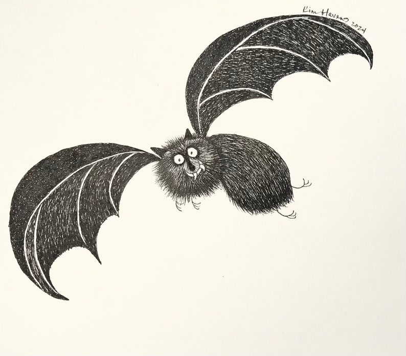 Bat Illustration Pen and Ink Drawing, Original Drawing, Bat Artwork ...