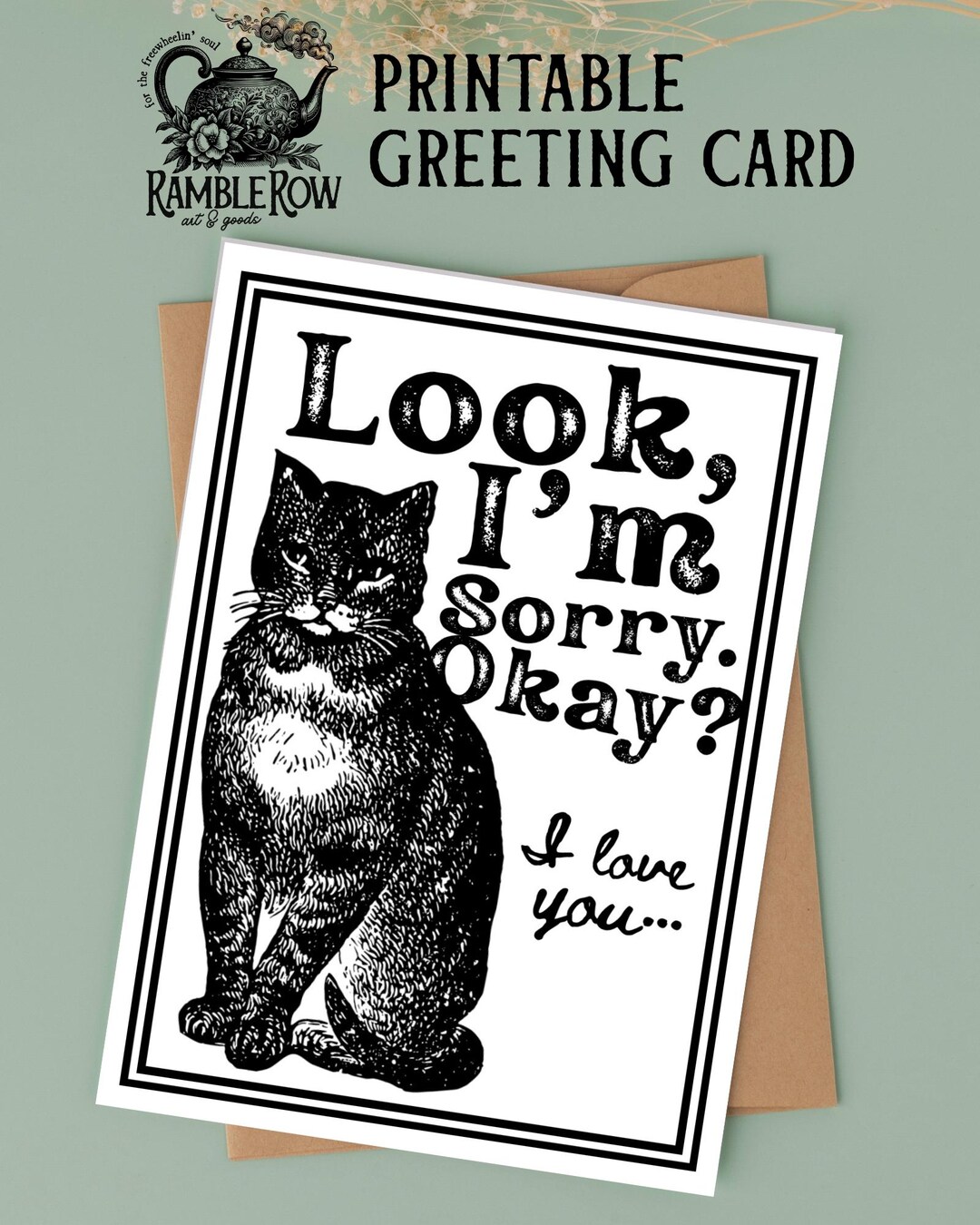 Printable Sorry Greeting Card, Vintage Card Design - Etsy