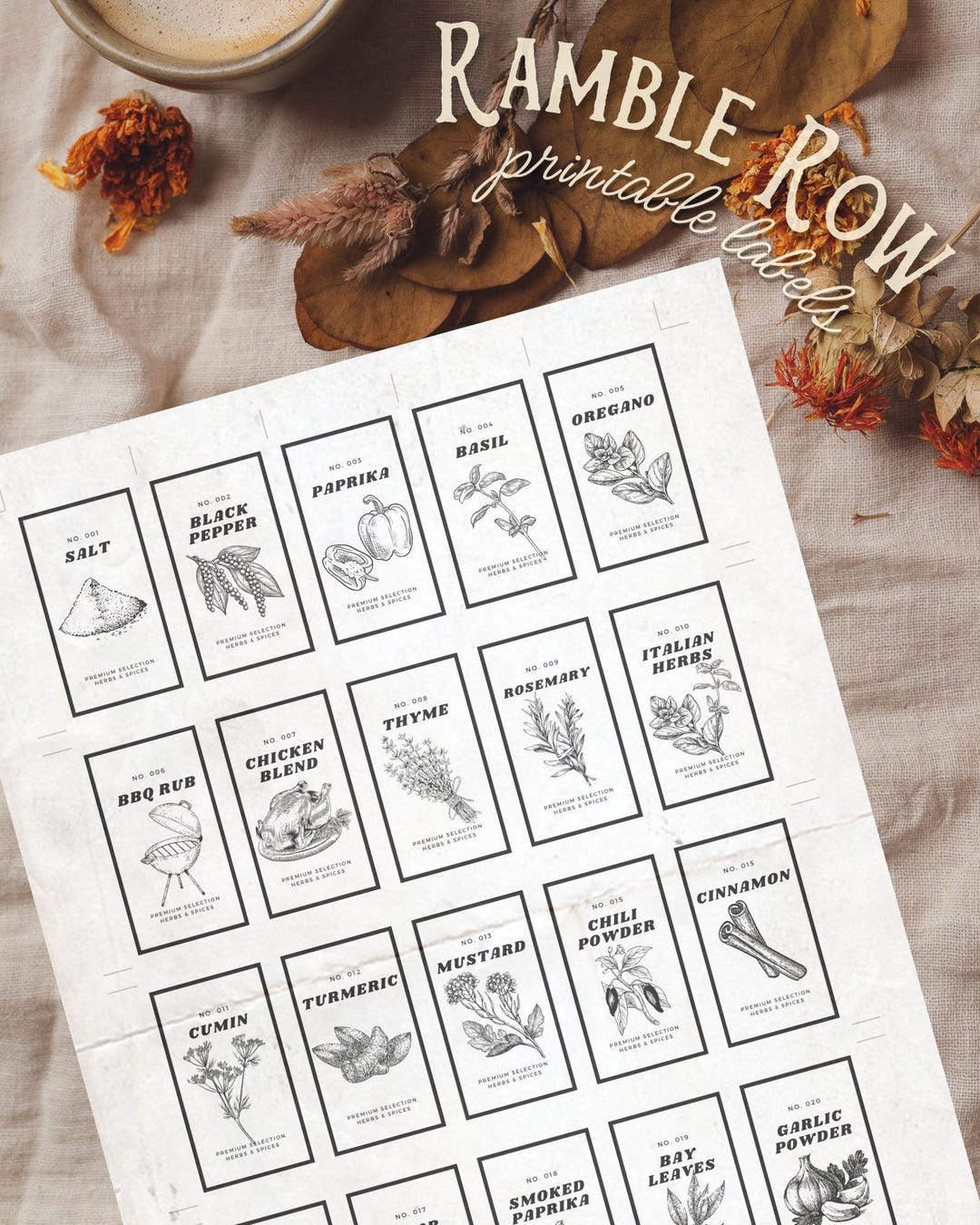 Printable Spice Labels, Spice Jar Labels, Cottagecore Spice Labels ...