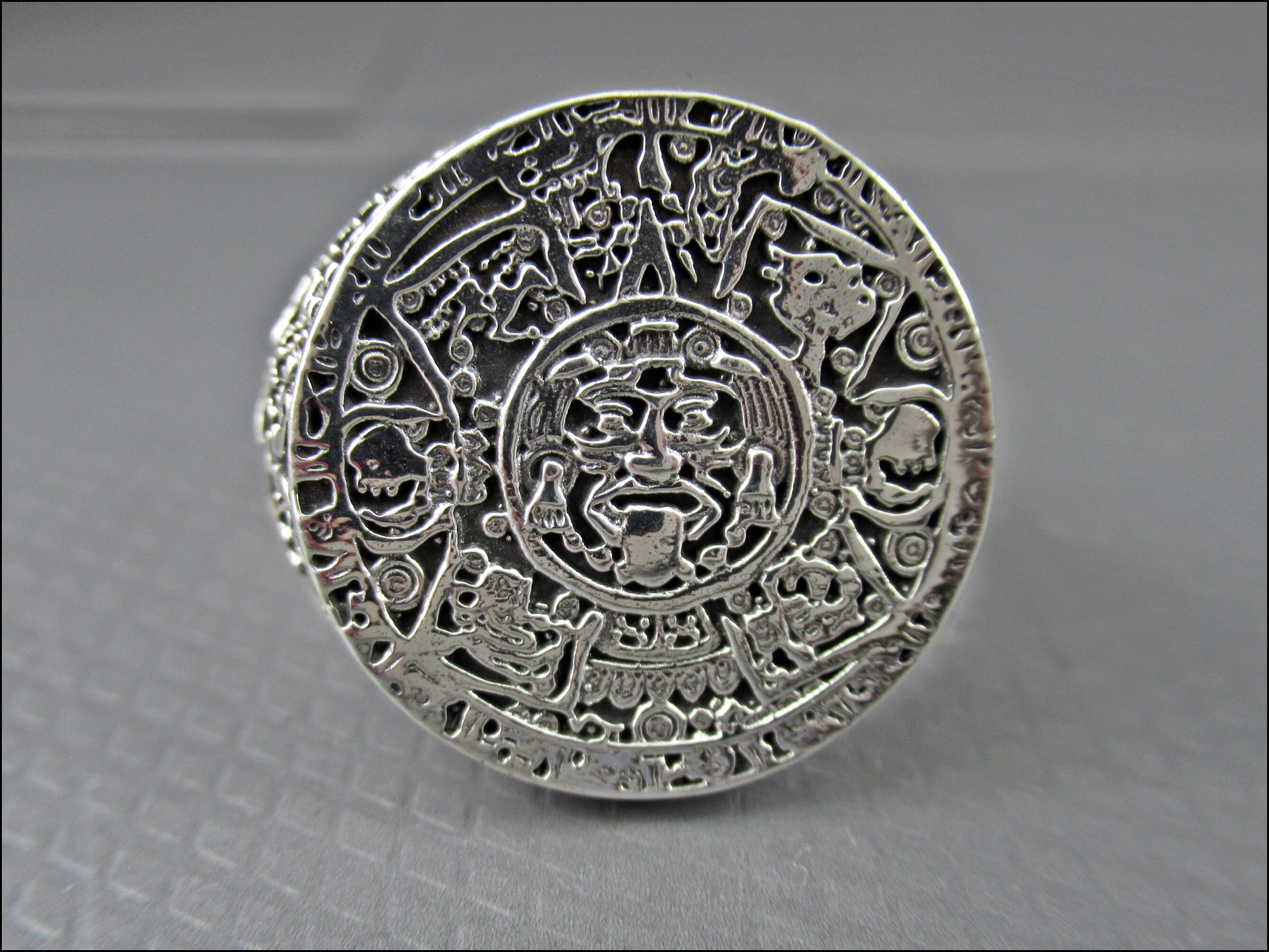 Beautiful Massive Mayan Aztec Calendar 925 Silver Ring Various Sizes ...