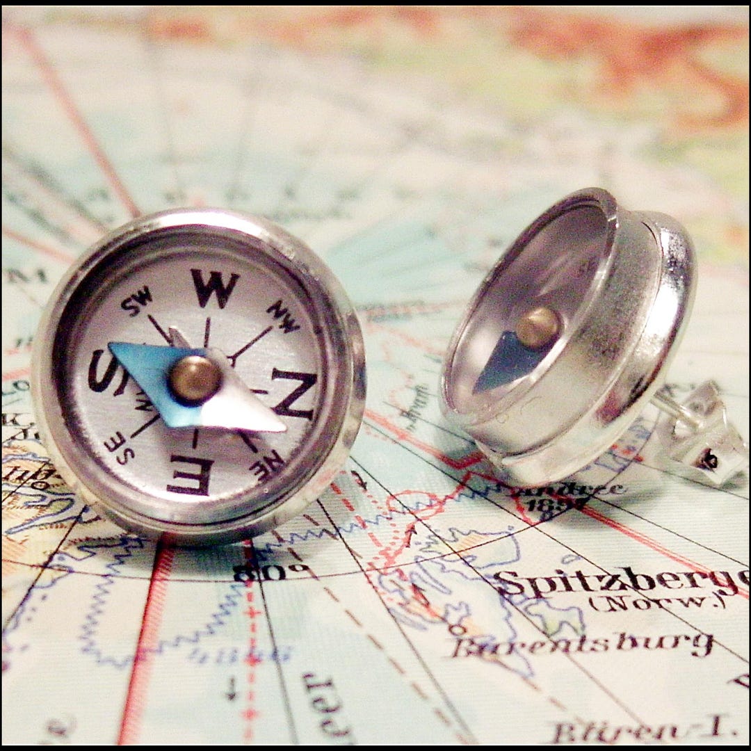 Compass Earrings South-south-west Compass Studs - Etsy