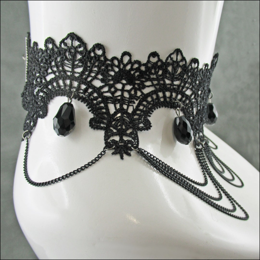 Elegant Gothic Choker Rachel With Drop Pearls – Adjustable Collar for a ...