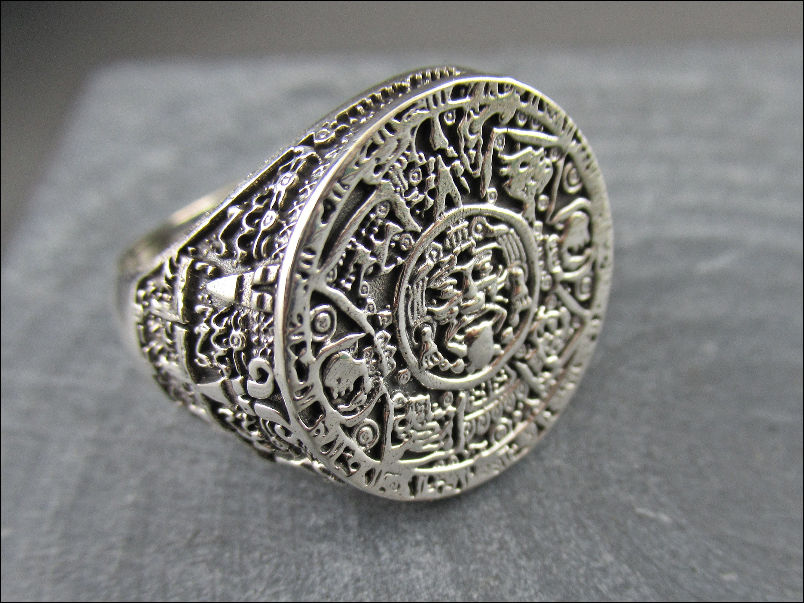 Beautiful Massive Mayan Aztec Calendar 925 Silver Ring Various Sizes ...