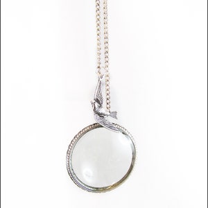 Big Magnifier Necklace Silvery With Little Swallow - Etsy