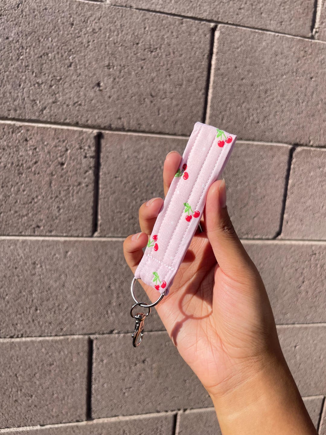 Handmade Quilted Keychain Cherry Print Cotton Key Fob Bag Charm Gift ...