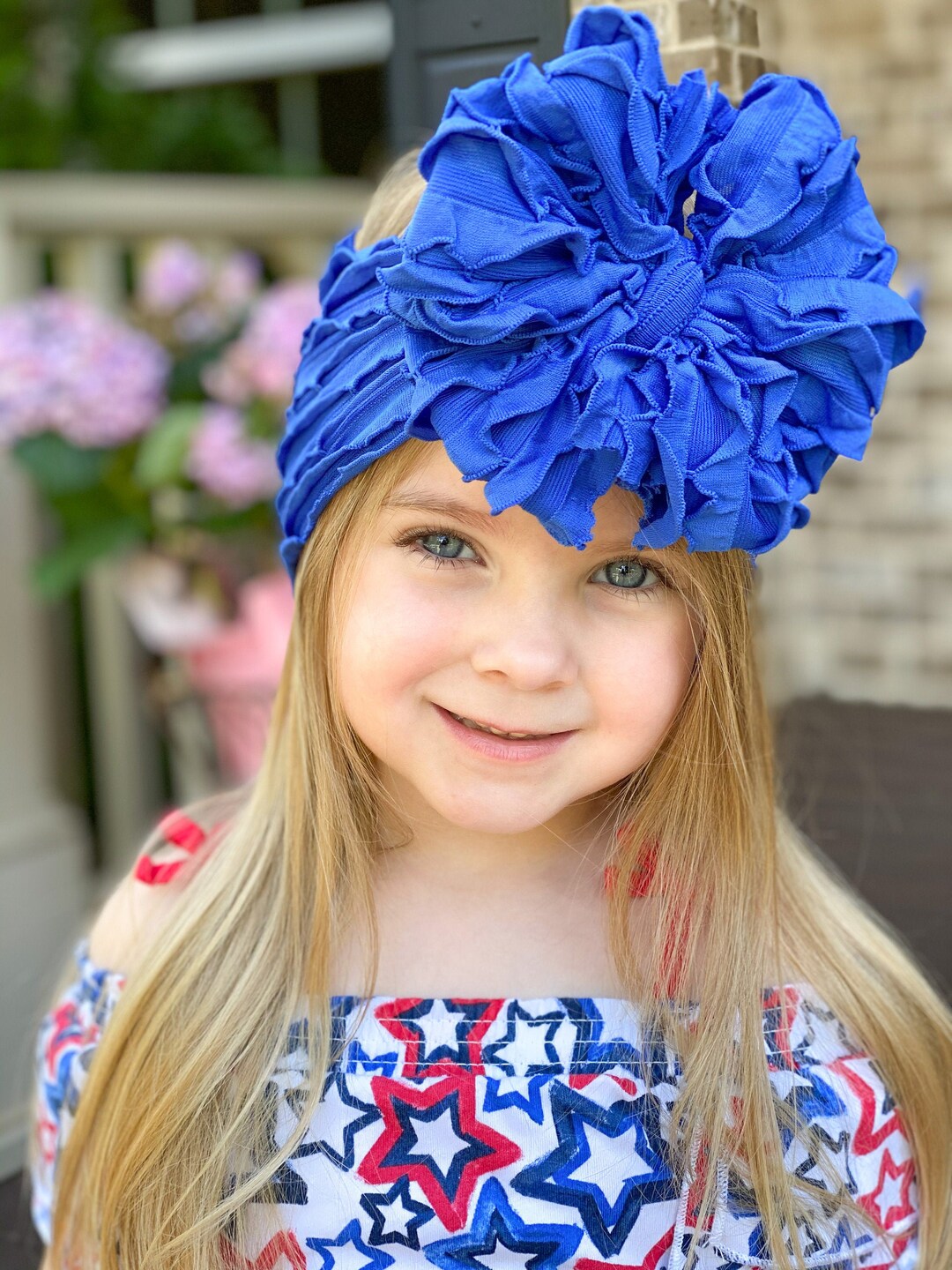 Cobalt Blue Ruffle Messy Bow, Ruffle Head Wrap, Messy Head Wrap, Messy ...
