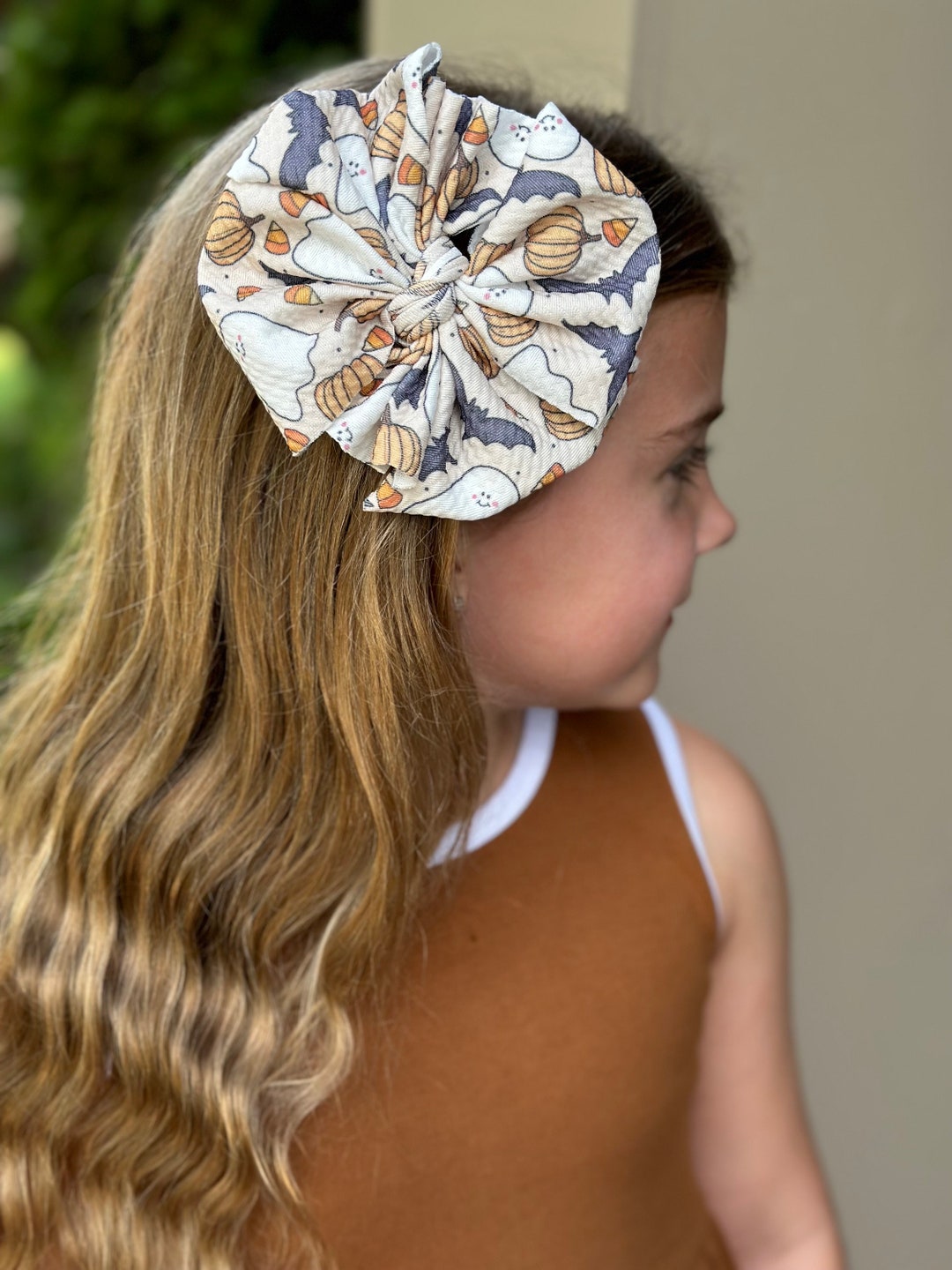 Ghosts & Bats Mini Messy Bow, Messy Bow Headband, Hair Clip, Mini Messy ...