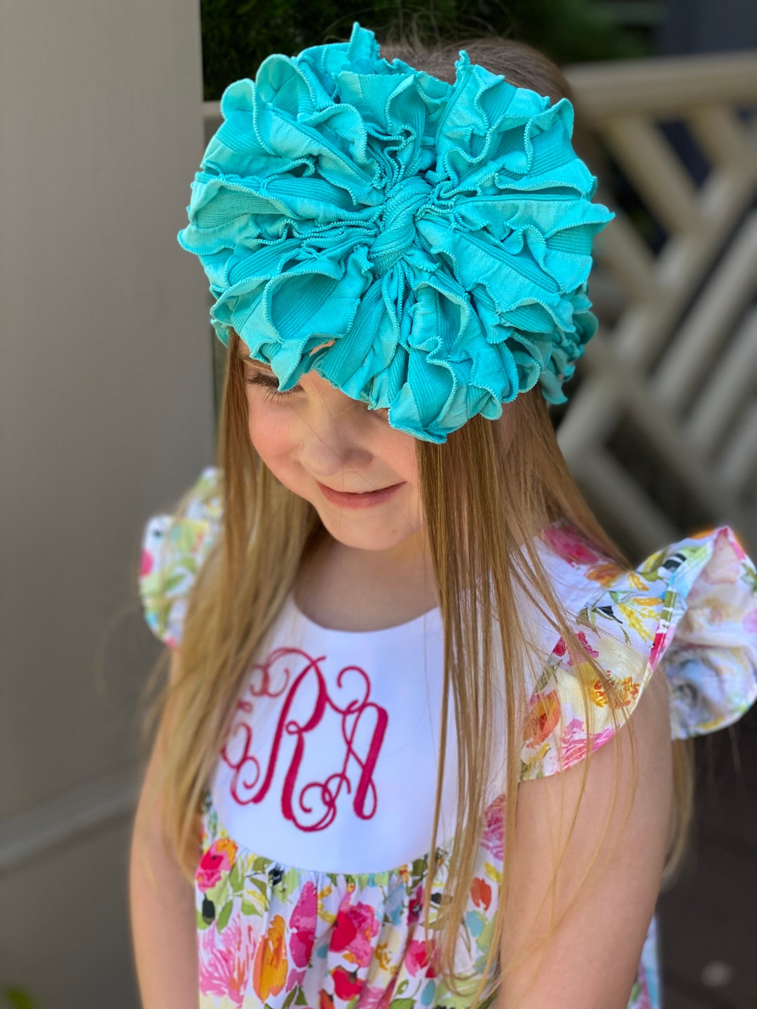Aqua Sky Ruffle Messy Bow, Ruffle Head Wrap, Messy Head Wrap, Messy ...