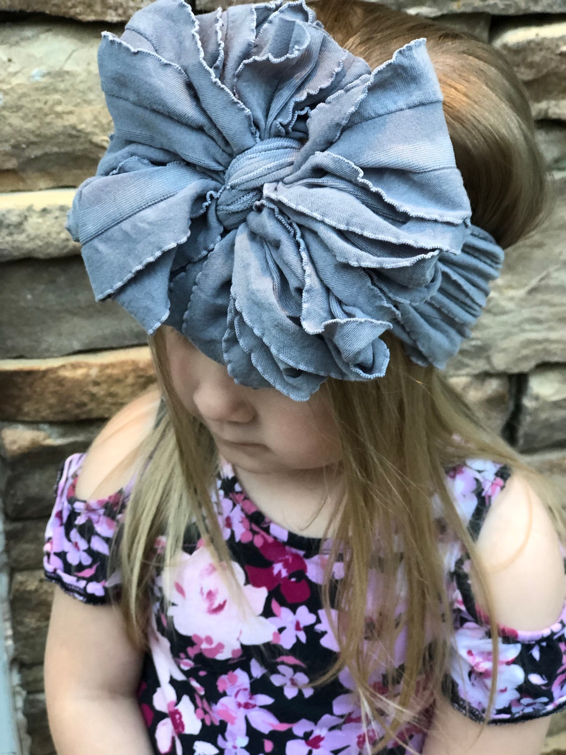 Steel Gray Ruffle Messy Bow Head Wrap, Messy Bow Headband, Messy Bow ...