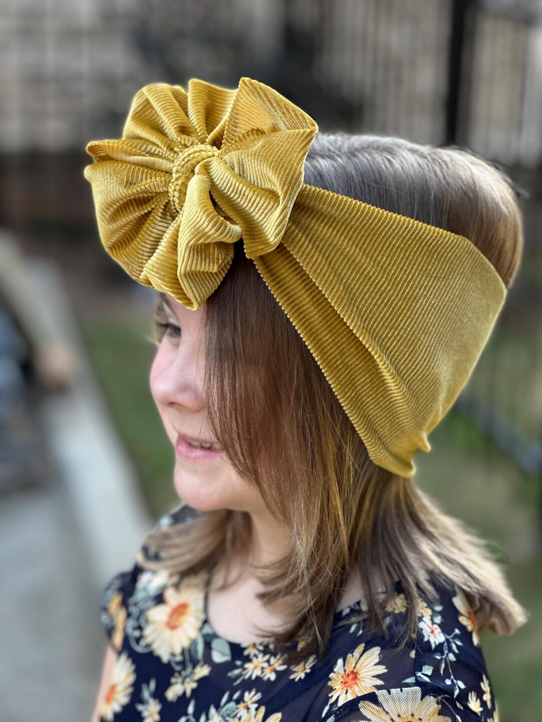 Gold Ribbed Velvet Messy Bow Head Wrap, Messy Bow Headband, Messy Bow ...