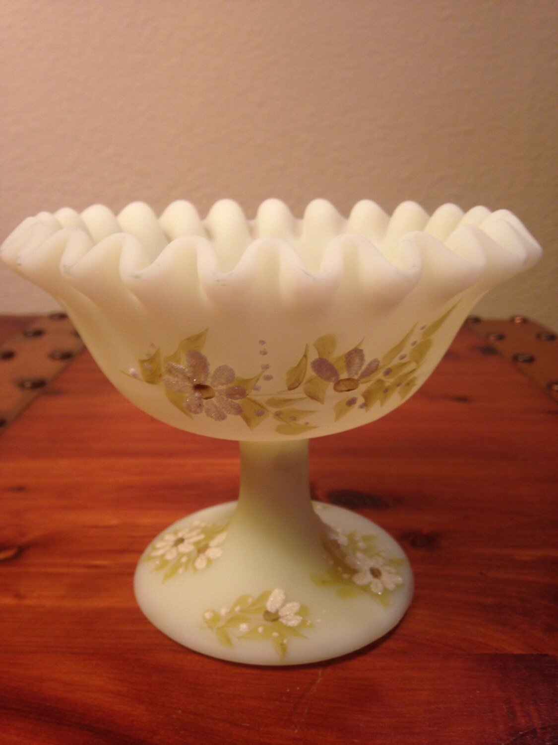 Fenton Uranium Satin Custard Glass Compote Candy Dish - Etsy