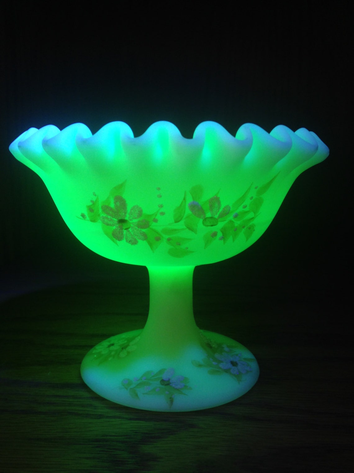 Fenton Uranium Satin Custard Glass Compote Candy Dish | Etsy