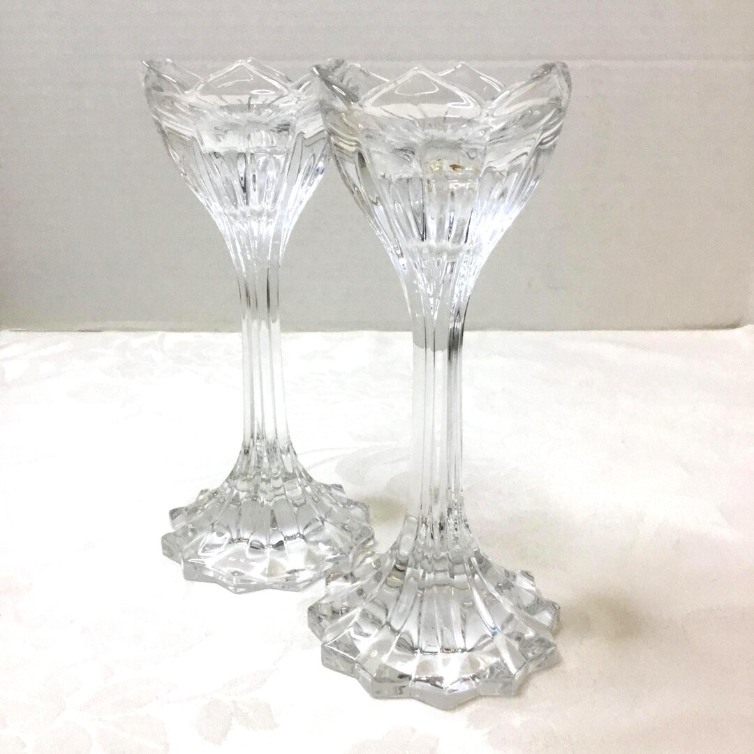 1990’s 7" Gorham Crystal Candlesticks, Lotus Pattern, Matching Pair ...