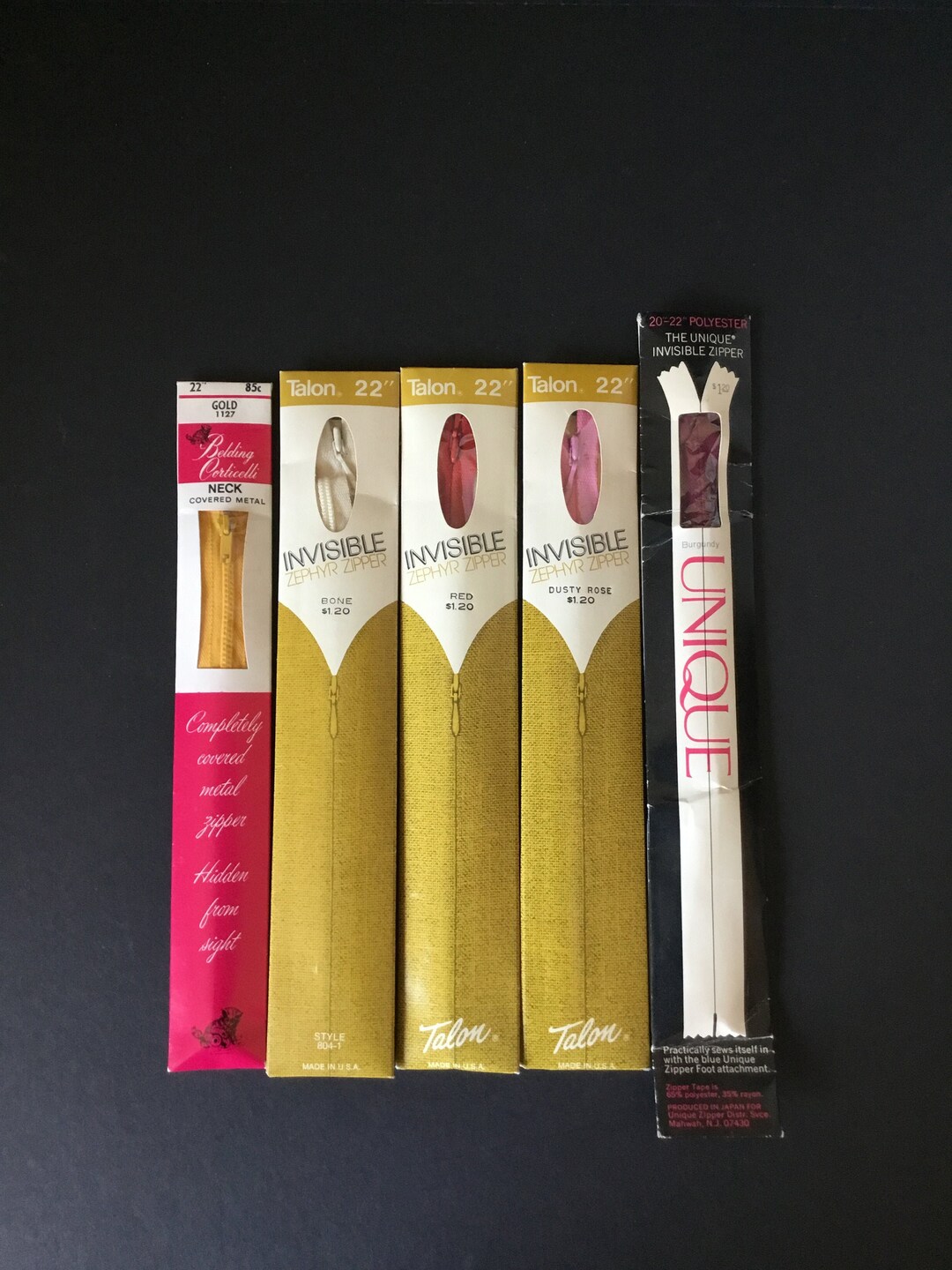 Vintage 22 Invisible Zippers, Original Packages, Lot of 5, Talon Zephyr ...