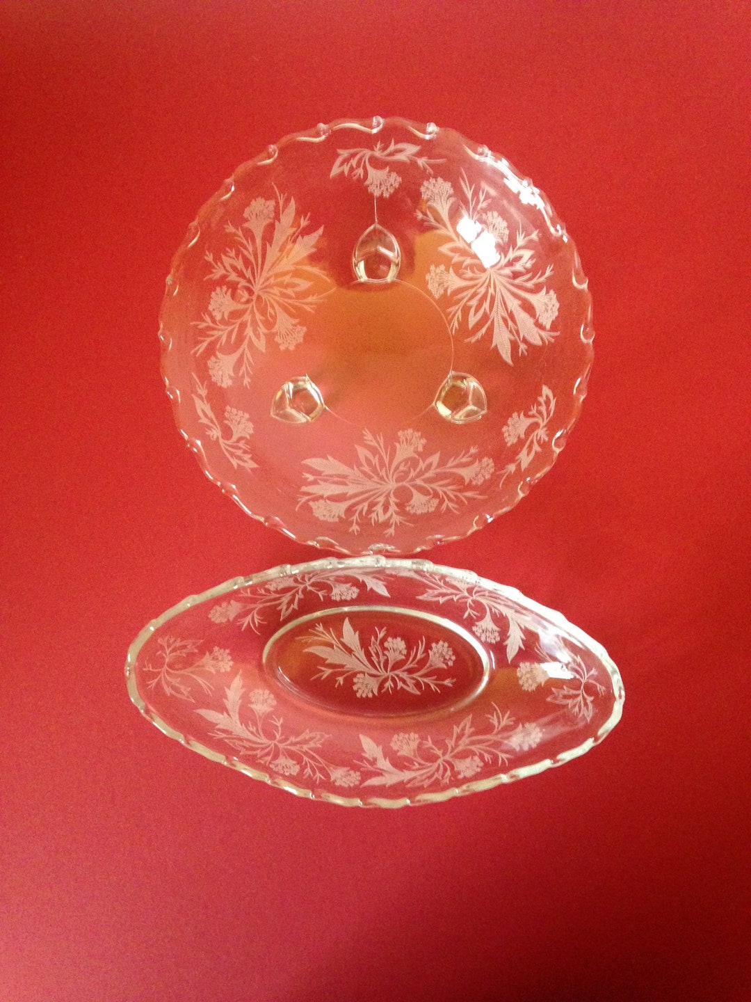 Fostoria Set of 2-heather Pattern, Footed Bon Bon & Pickle Dish Serving ...