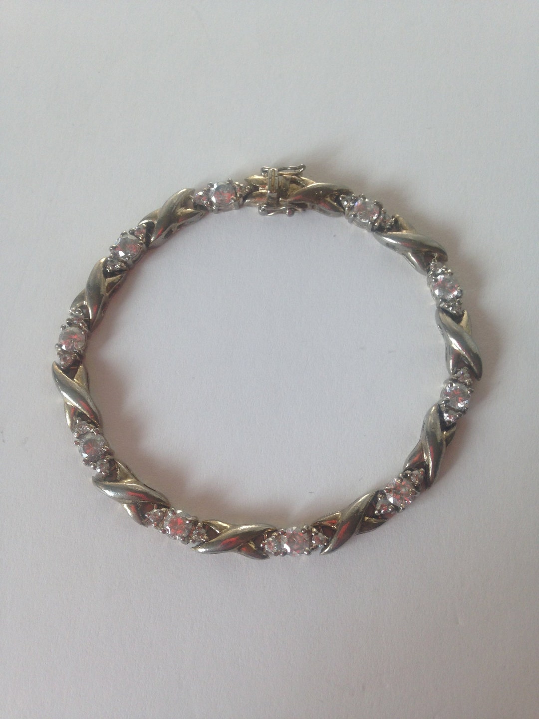 Vintage CZ & Sterling Silver Bracelet, Cubic Zirconia, 12.58 grams ...
