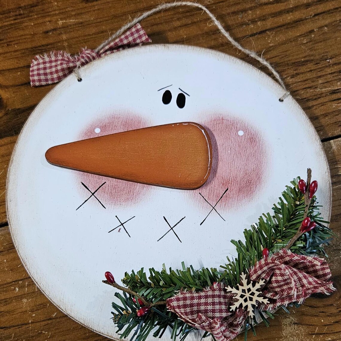 Snowman Face*christmas Decoration*handpainted*country-primitive Style ...