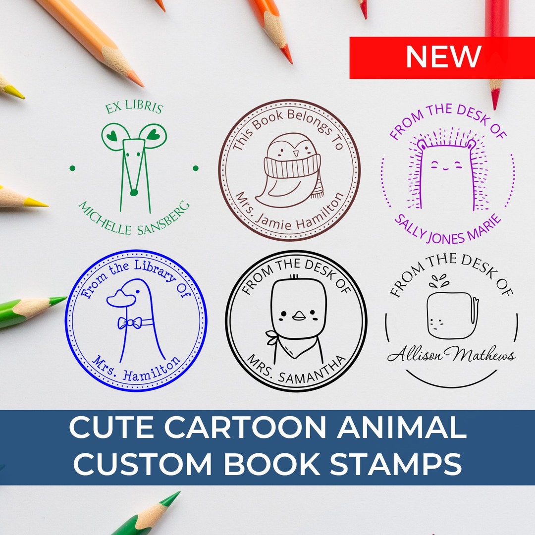 Customized Kids Book Stamp, Animal Themed Stamps, Cartoon Animal ...
