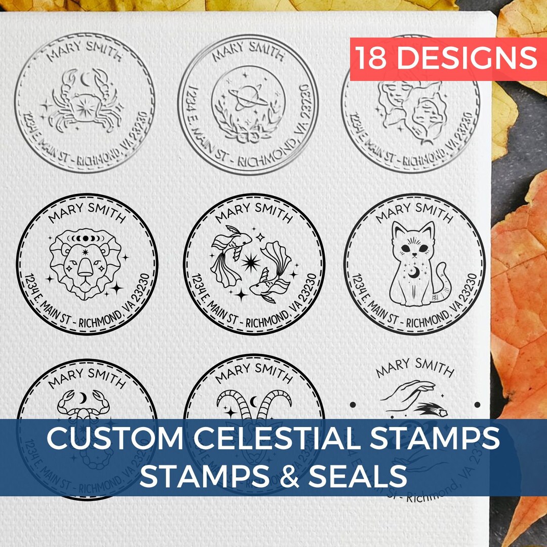 Personalized Zodiac Library Stamp: Floral Astrology Design for Book ...