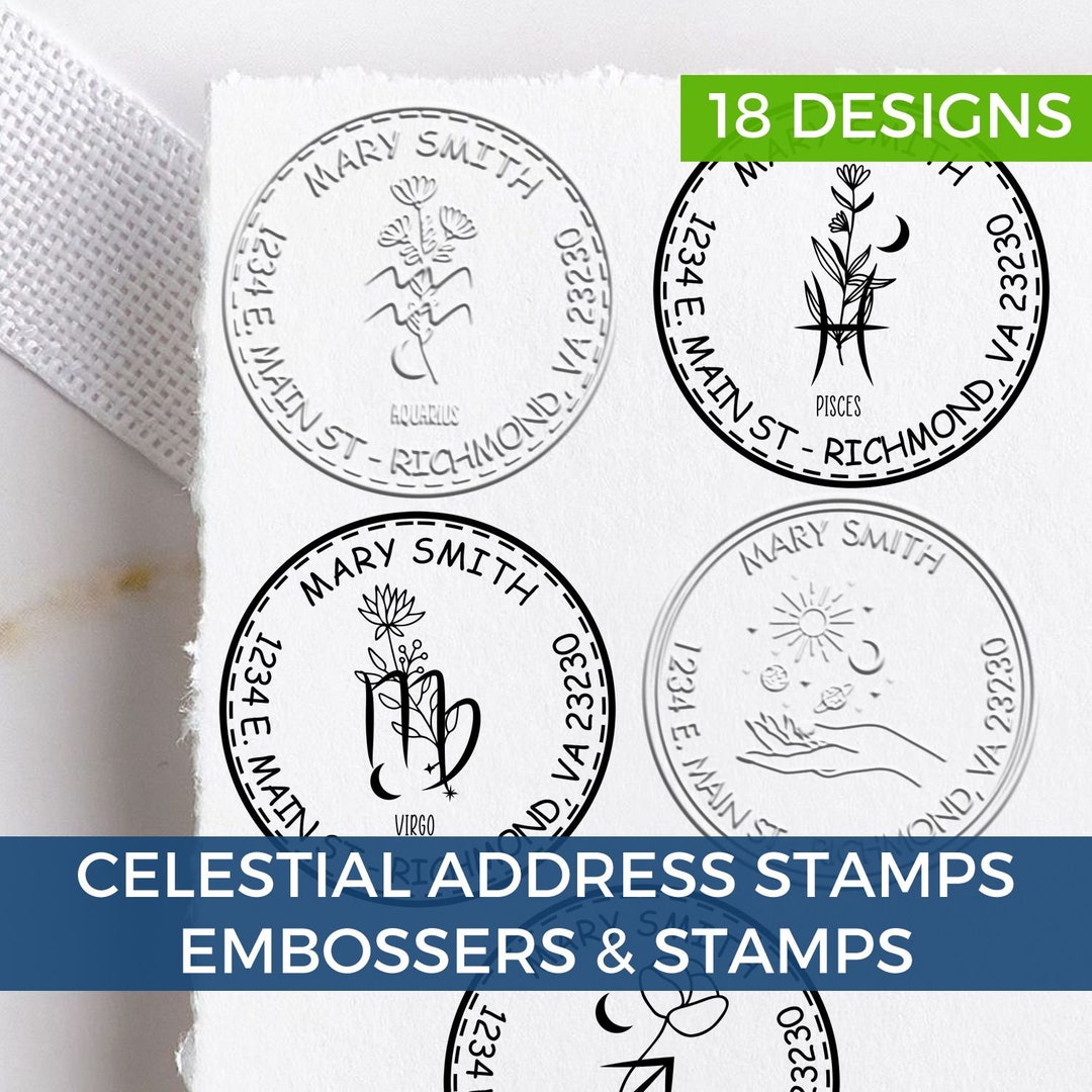 Zodiac Birth Flower Address Stamp, Customized Zodiac Gift, Self Inking ...