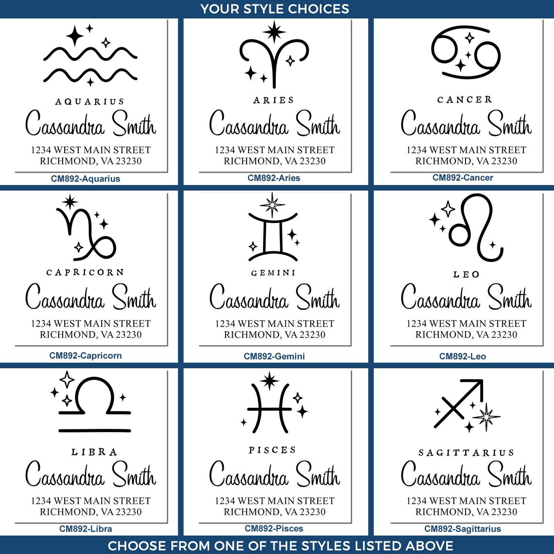 Astro Sign Personalized Address Stamps, Witchy Gifts, Custom Rubber ...