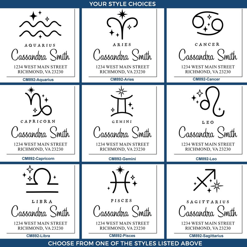 Astro Sign Personalized Address Stamps, Witchy Gifts, Custom Rubber ...