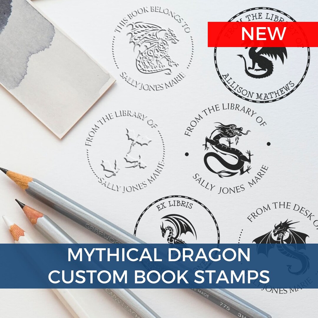 Personalized Dragon Book Embosser and Dragon Library Stamp, Majestic ...
