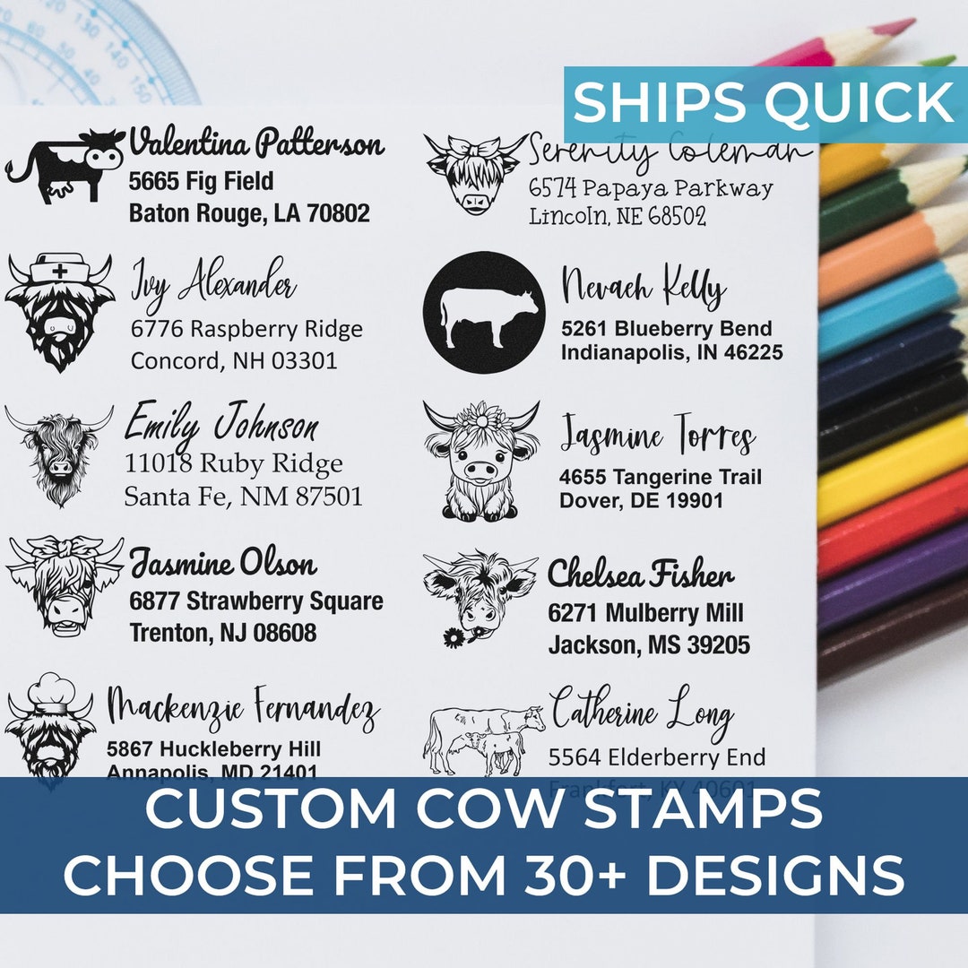 Highland Cow Personalized Address Stamp - Custom Name & Address Design ...