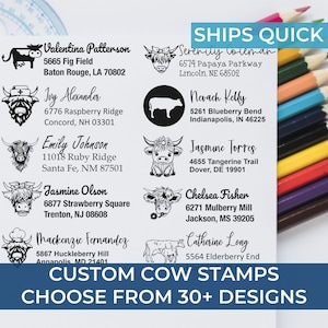 Highland Cow Personalized Address Stamp - Custom Name & Address Design ...