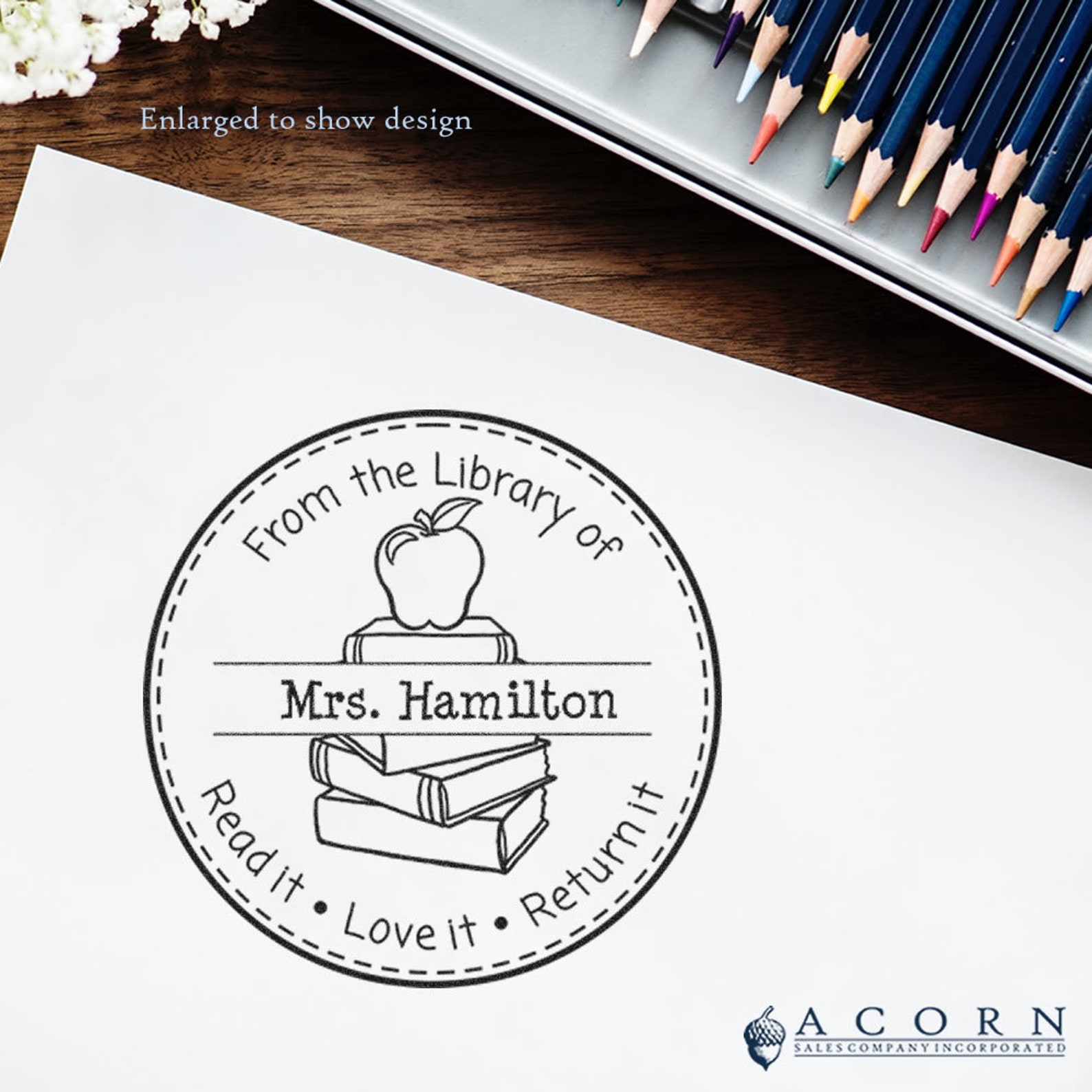 Custom Library Name Classroom Book Stamp Personalized Apple - Etsy